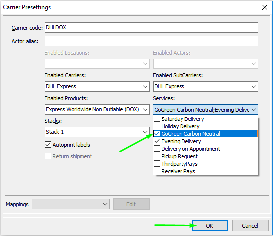 Adding a service to a carrier code in Import Setup – nShift
