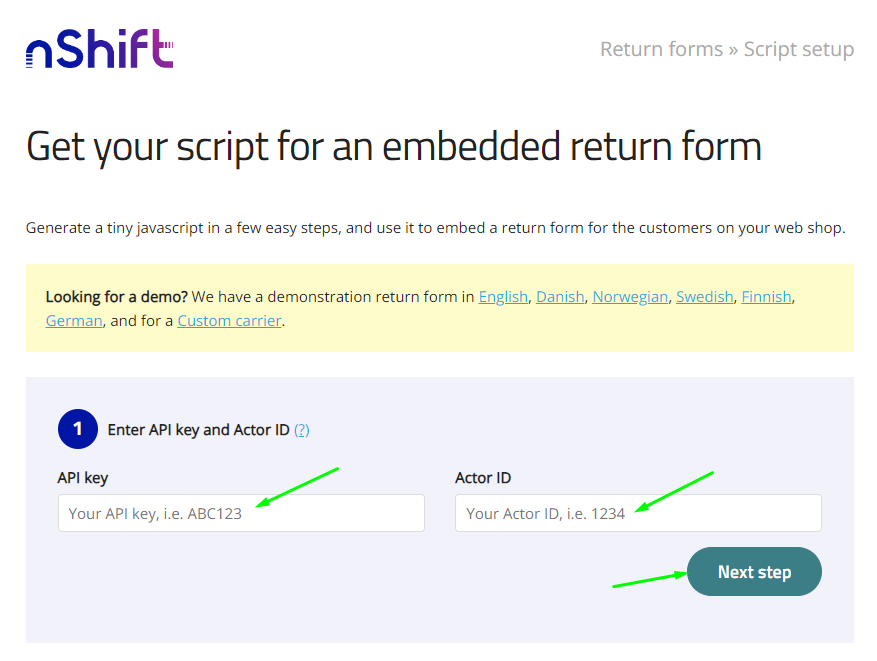 Adding a Return Form to your website – nShift