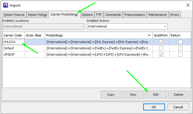 Adding a service to a carrier code in Import Setup – nShift