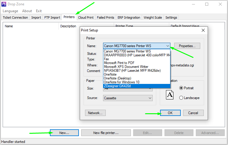 Printer setup in Ship (configuration of Drop Zone) – nShift
